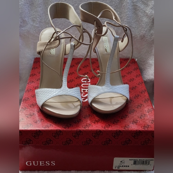 Guess | Shoes | Guess High Heels White Natural Multi Leather 7m | Poshmark